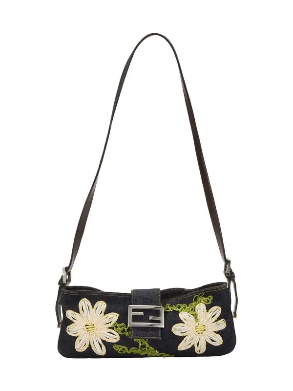 Fendi Embroidered Shoulder Bag - Navy