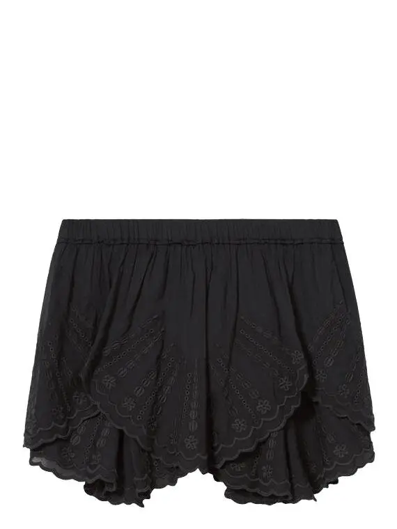 ETOILE Layale Embroidered Cotton Voile Shorts - Black