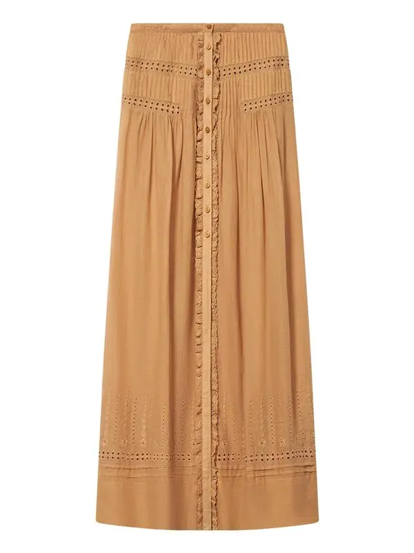 ETOILE Lorraine Cotton Voile Skirt With Floral Embroidery - Caramel