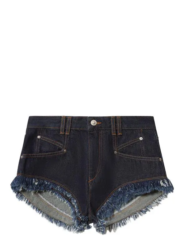 Isabel Marant Étoile Eneidala Denim Shorts With Fringed Trim - Dark Midnight