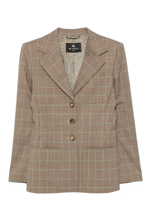 Etro Single-breasted Check Pattern Wool Blend Jacket - Multi