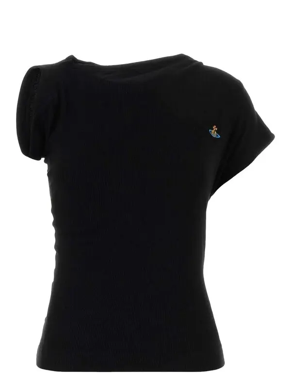 VIVIENNE WESTWOOD Ribbed Top With Orb Emblem - Black