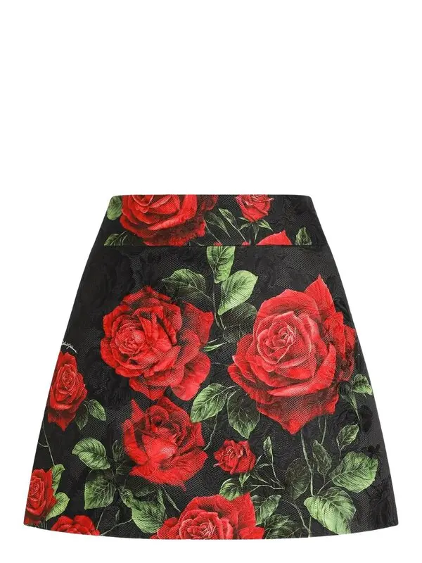 Dolce & Gabbana Rose Print Mini Skirt - Black