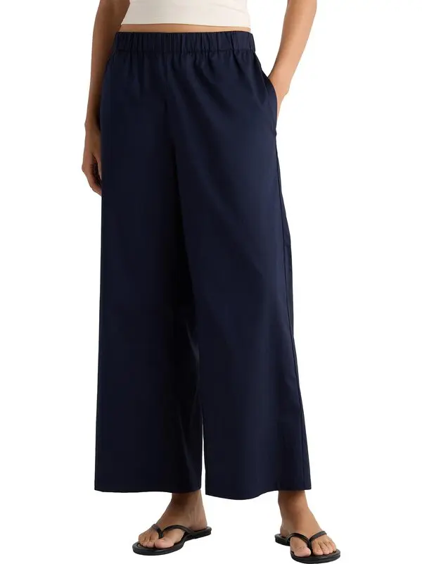 Quince 100% Organic Lightweight Poplin Wide Leg Pants - Navy