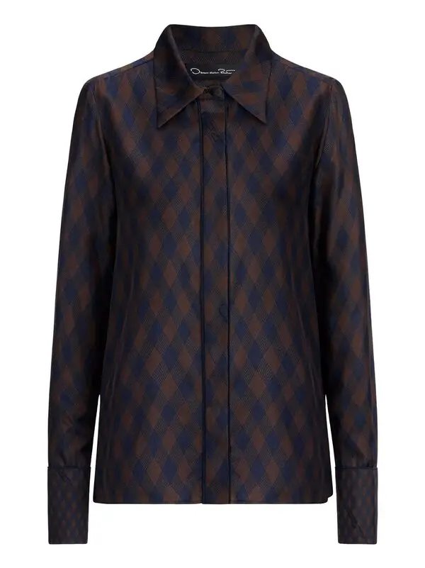 Oscar De La Renta Argyle Tie-neck Silk Twill Blouse - One-color