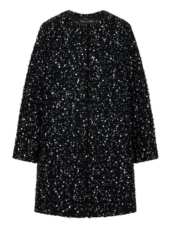 Oscar De La Renta Sequin Ribbon Tweed Coat - Black