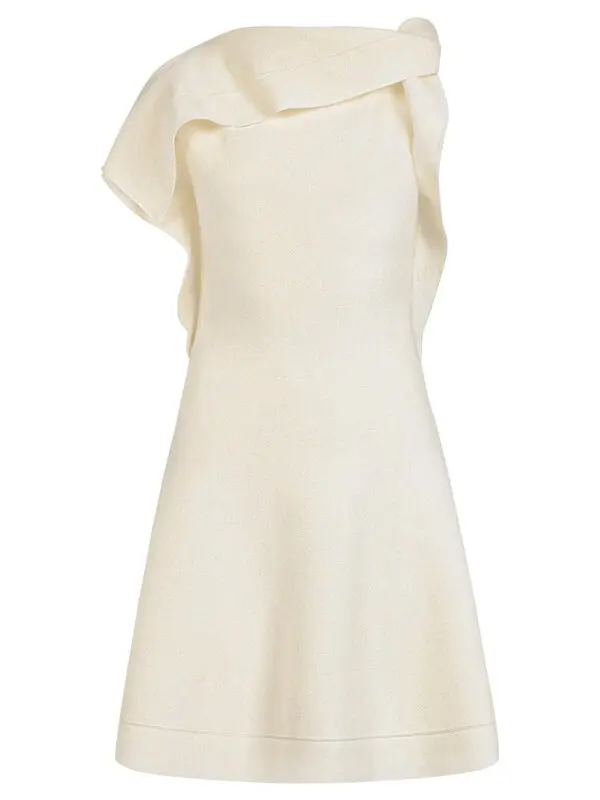 Oscar De La Renta Sculptural Drape Knit Dress - Ivory
