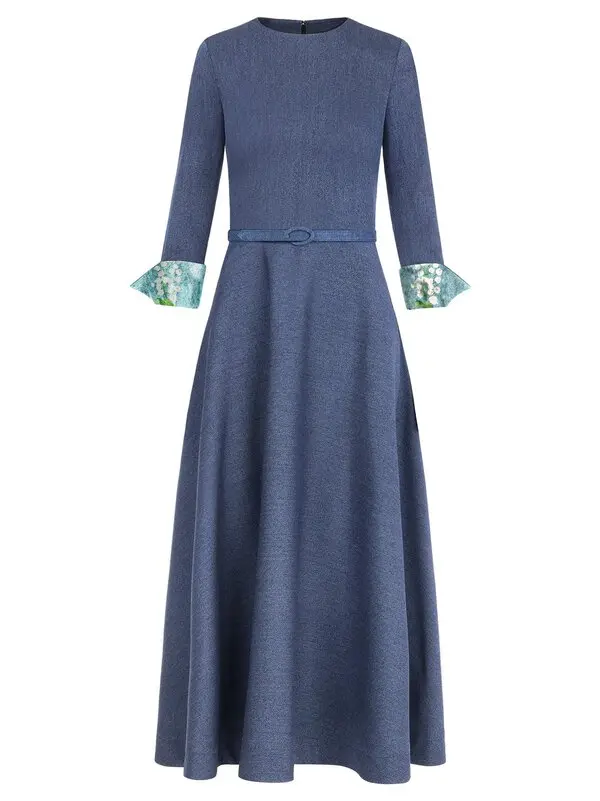 Oscar De La Renta Peony Cuff Wool Dress - Blue