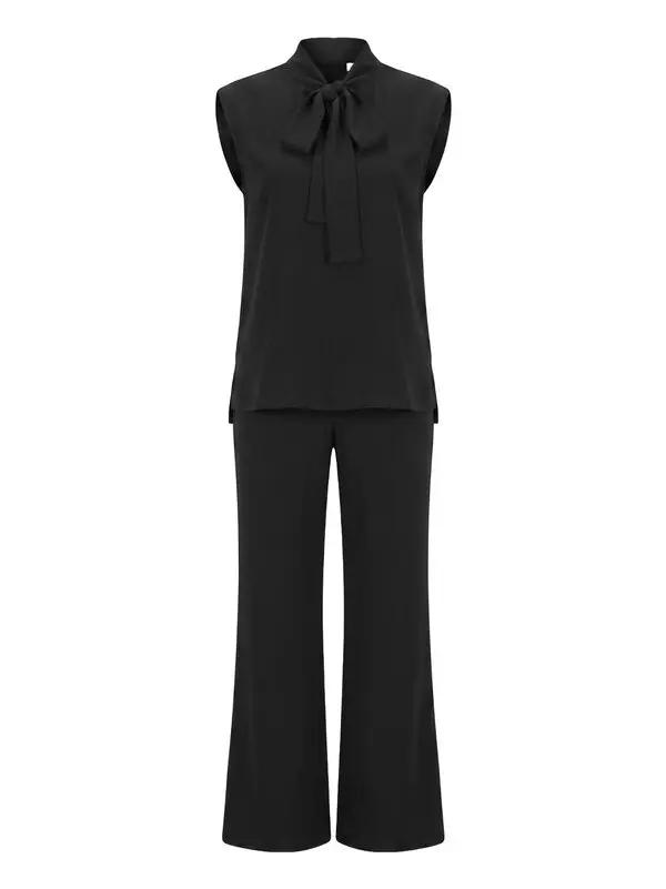 MODENAIRE Sleeveless Tie-neck Blouse And Wide-leg Trouser Set - Black
