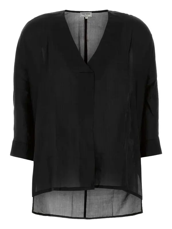 THE ROSE IBIZA Silk Blouse With Mandarin Collar - Black