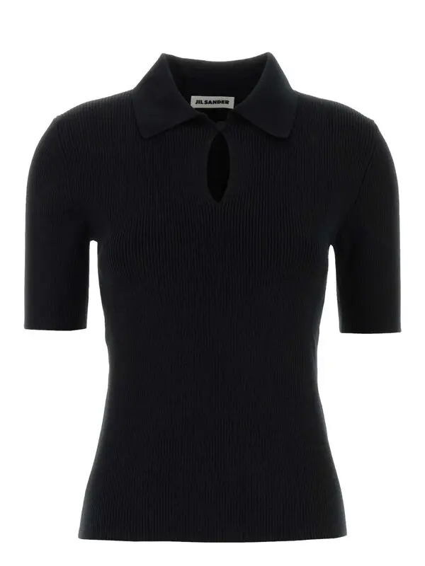 JIL SANDER Wool Polo Shirt In 100% Virgin Wool - Black