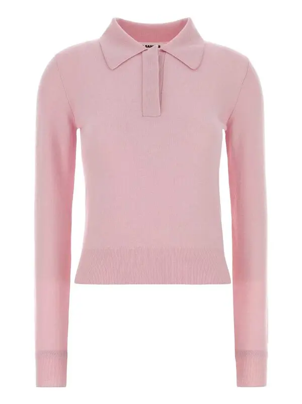 JIL SANDER Wool Polo Shirt 100% Virgin Wool - Pink