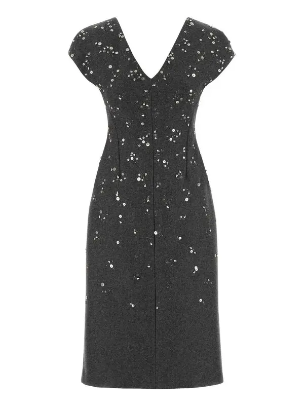 JIL SANDER Sequined Virgin Wool Felt Dress - Grey