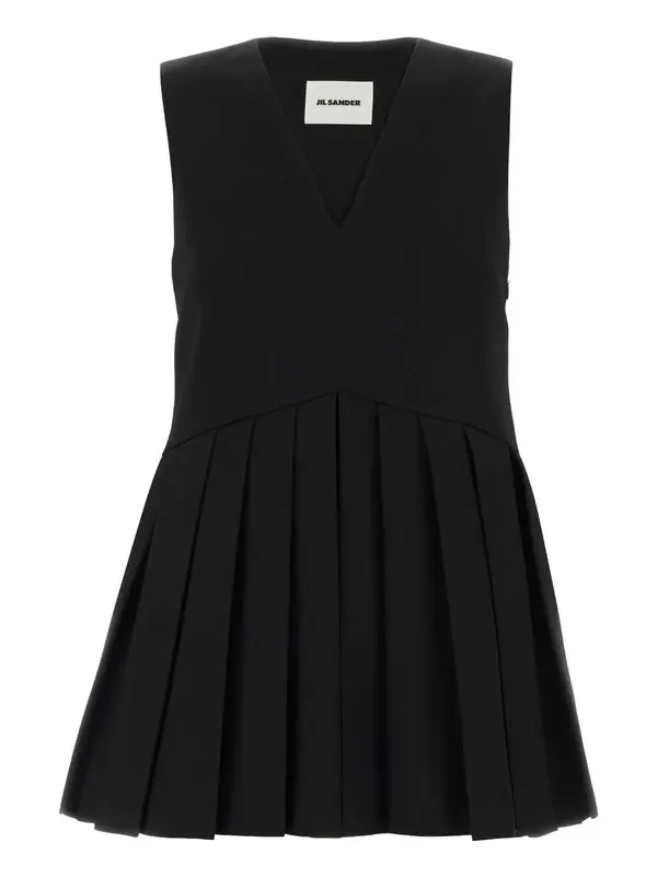JIL SANDER Virgin Wool Pleated Top - Black