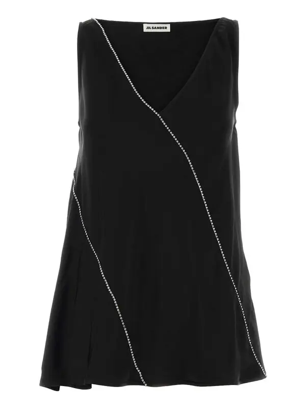 JIL SANDER Embellished Viscose V-neck Top - Black