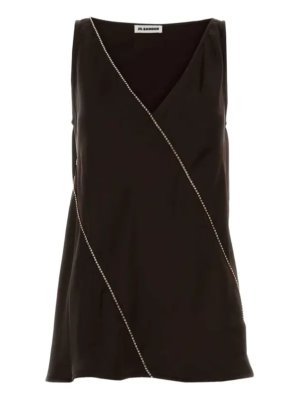 JIL SANDER Embellished Viscose Top - Brown
