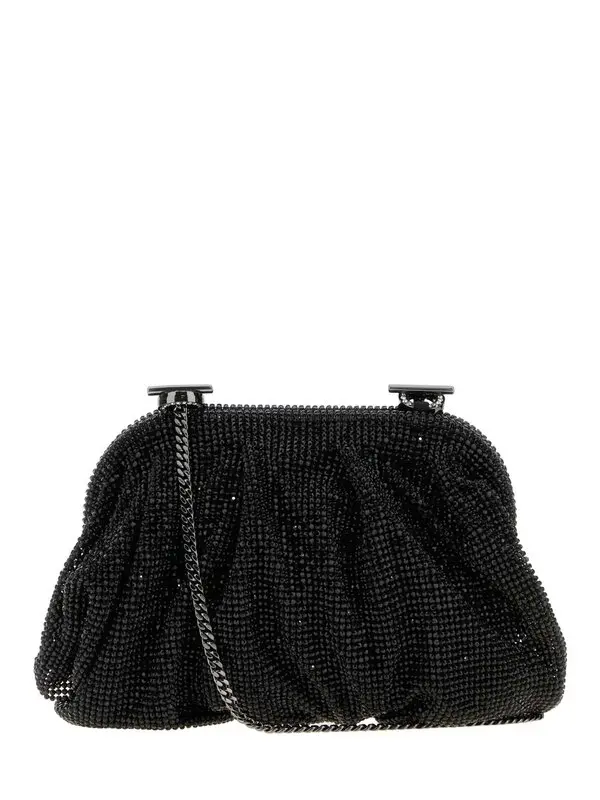 Benedetta Bruzziches Embellished Fabric Mini Clutch With Silver-tone Metal Finishing - Black