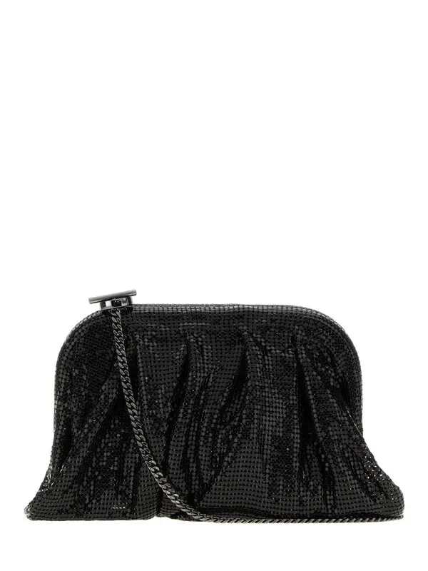 Benedetta Bruzziches Embellished Fabric Mini Clutch With Shoulder Strap - Black