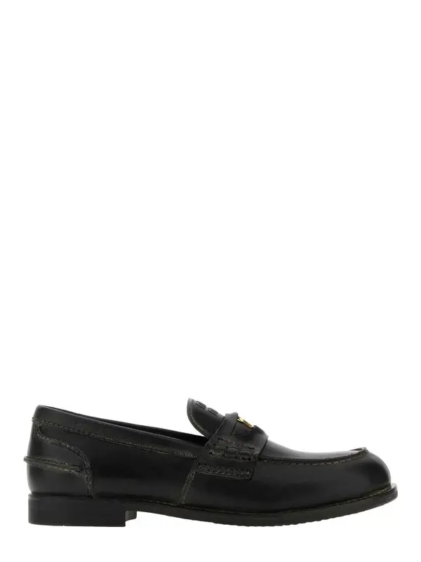 Miu Miu Leather Loafers With Rubber Sole - Black