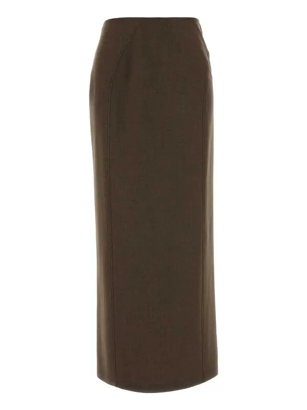 JIL SANDER Stretch Wool Blend Skirt - Brown