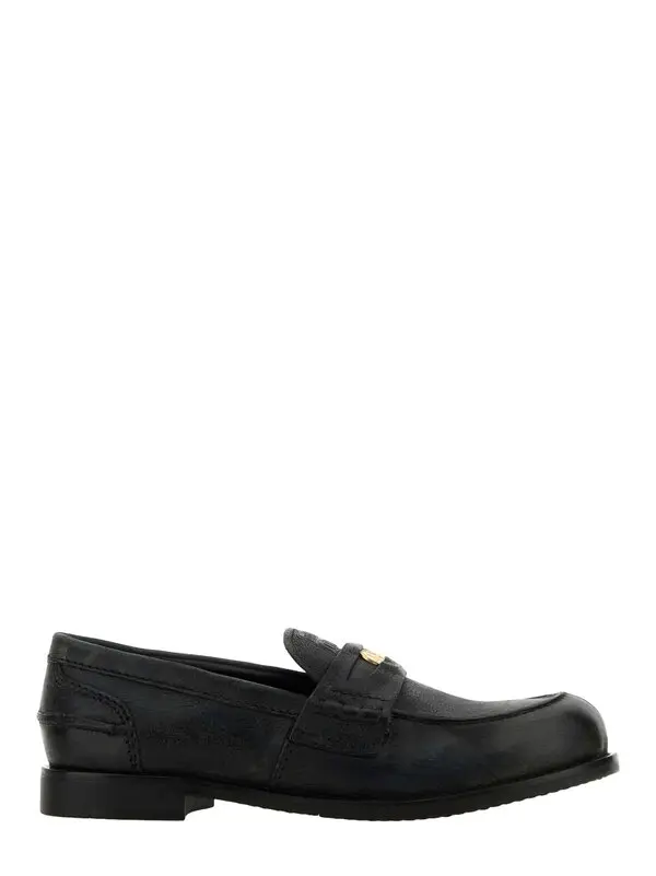 Miu Miu Leather Loafers In Slate - Exotic