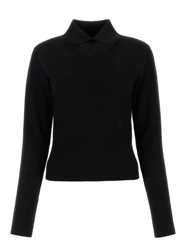 JIL SANDER Wool Blend Ribbed Sweater - Black