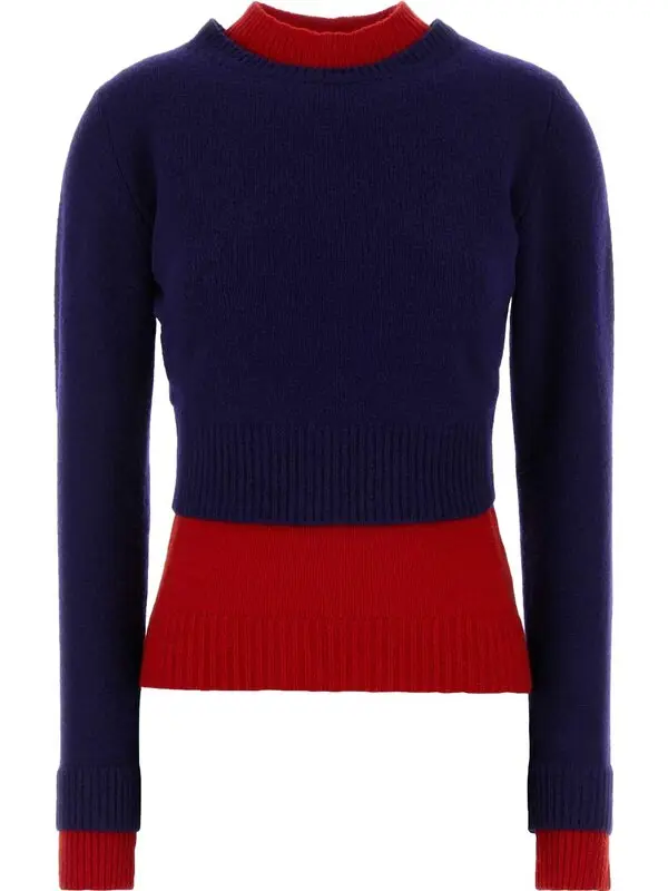JIL SANDER Wool Blend Ribbed Sweater - Blue