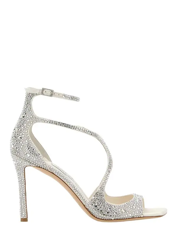 JIMMY CHOO Azia 95 Satin Embellished Sandals - White