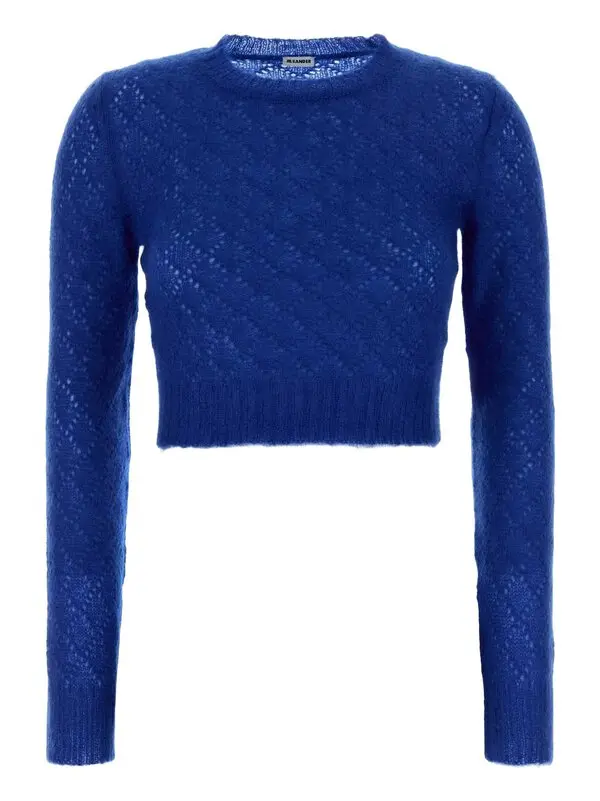 JIL SANDER Mohair-blend Silk Cropped Sweater - Blue