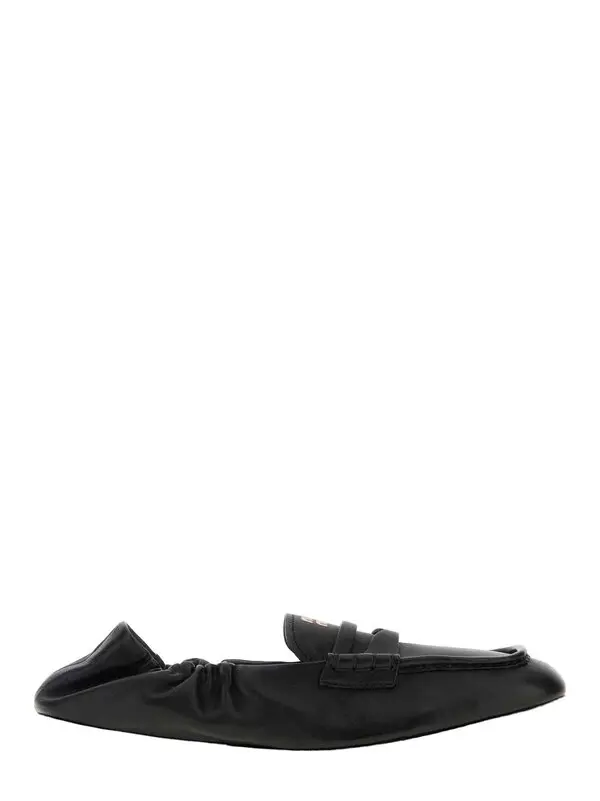 Miu Miu Nappa Leather Ruched Loafers - Black