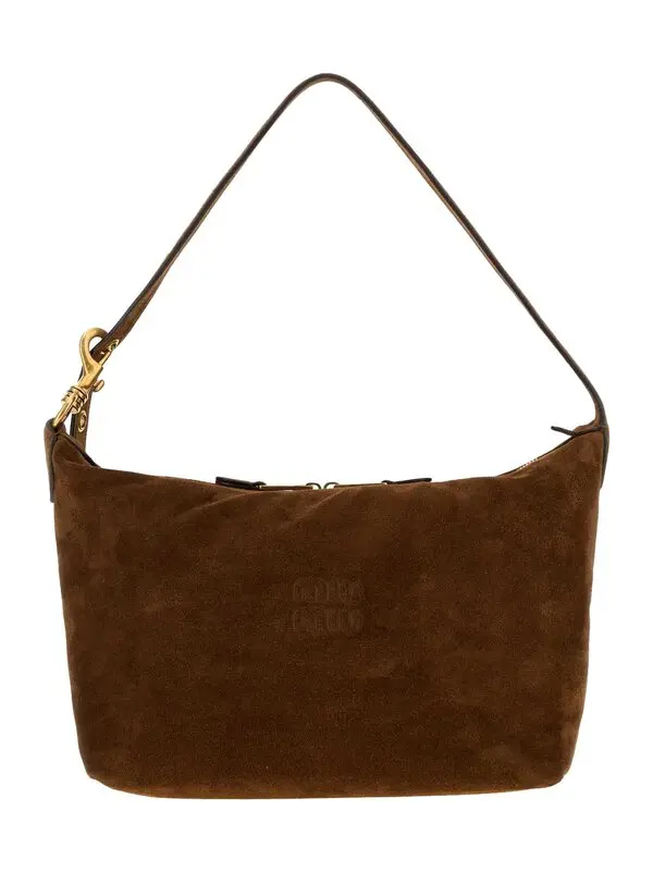 Miu Miu Suede Shopping Handbag With Adjustable Shoulder Strap - Brown