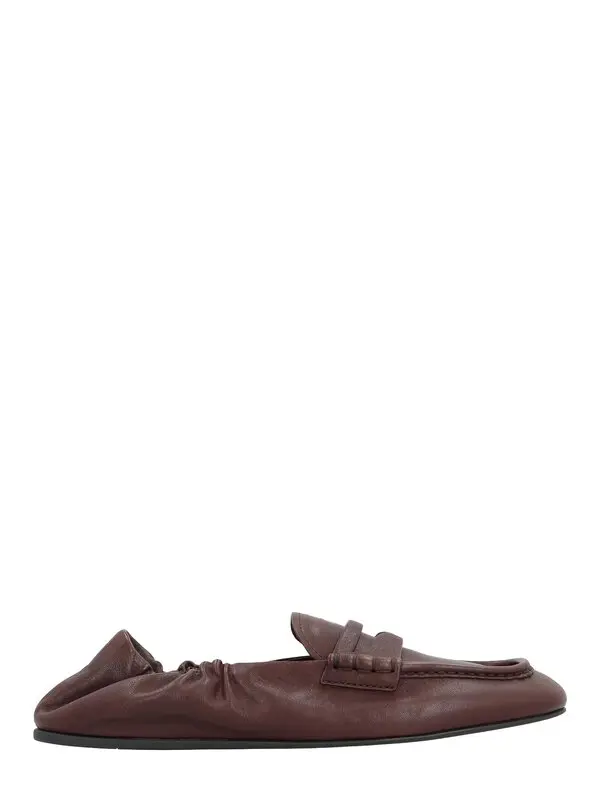Miu Miu Ruches Round Toe Loafers - Brown