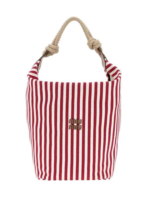 Miu Miu Embroidered Canvas Bucket Handbag - Stripped