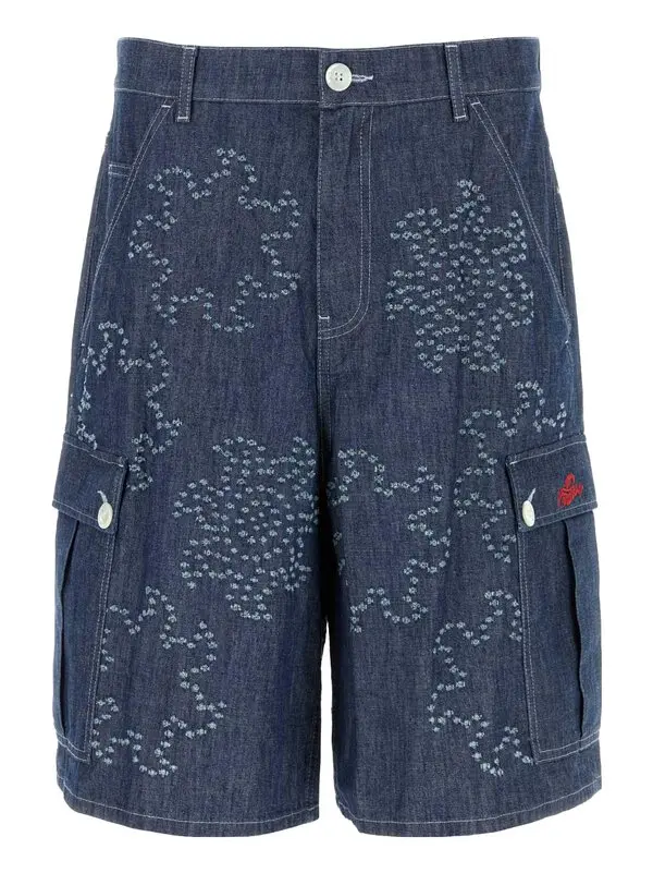 Marni Embroidered Denim Bermuda Shorts - Blue