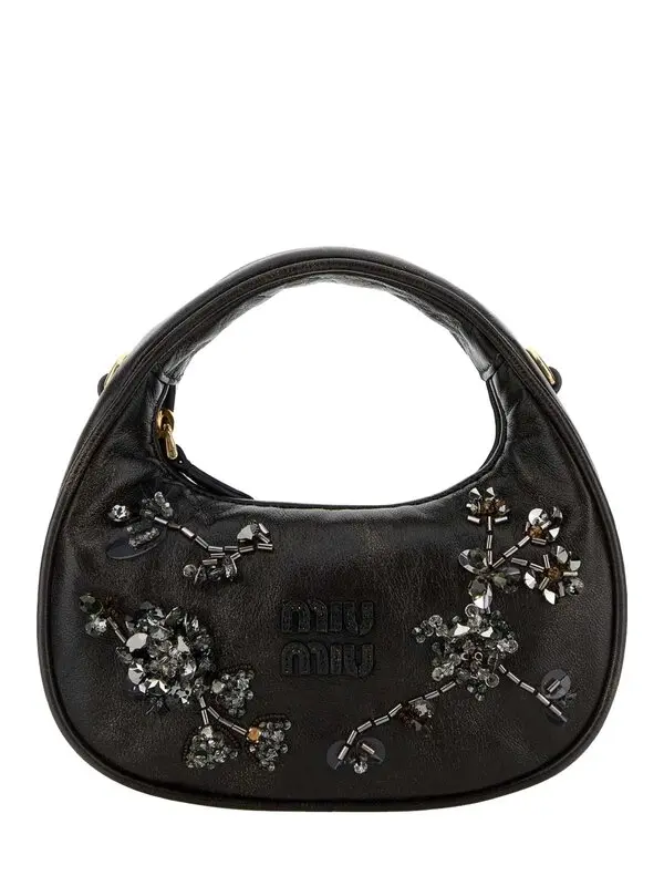 Miu Miu Embellished Nappa Leather Handbag - Brown