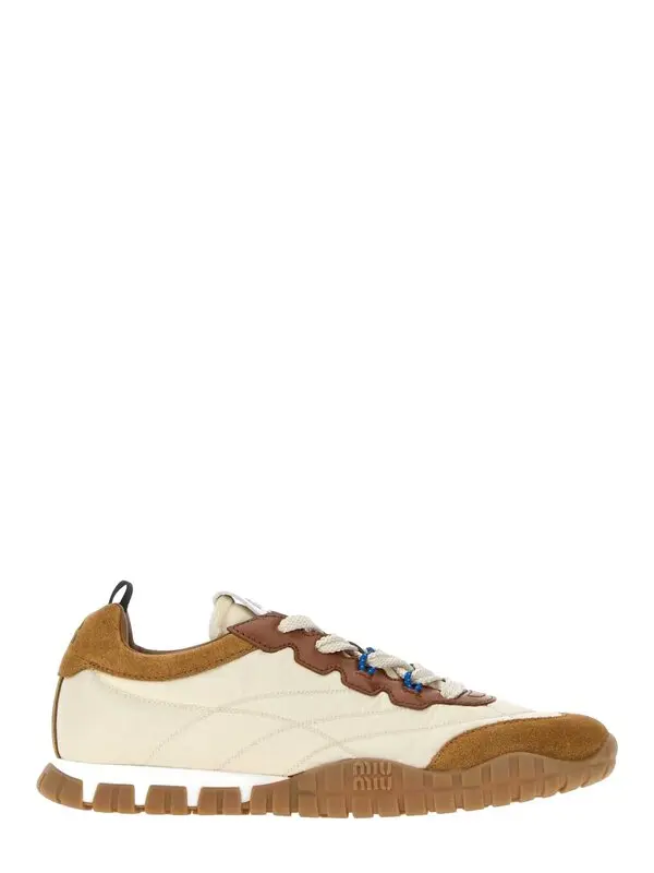Miu Miu Re-nylon And Suede Lace-up Sneakers - White