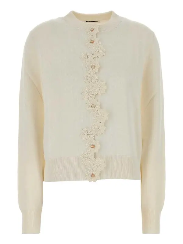 JIL SANDER Lace Trim Cardigan - White