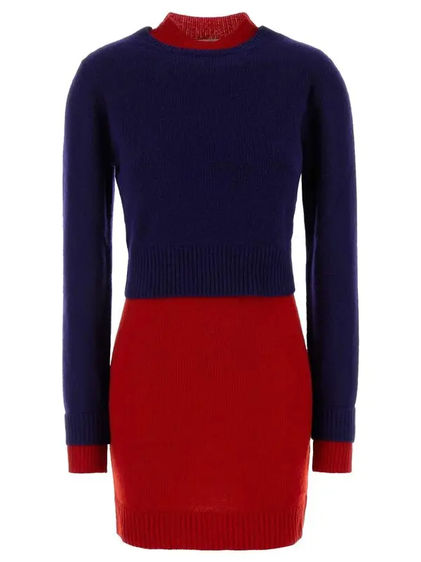 JIL SANDER Contrast Wool-blend Mini Dress - Multicoloured