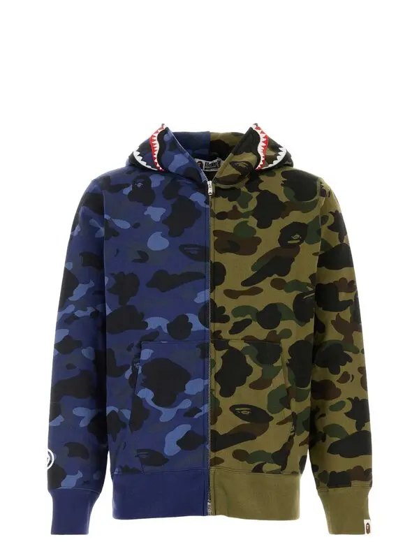 A BATHING APE Split Camo Shark Graphic Zip-up Sweatshirt - Camouflage