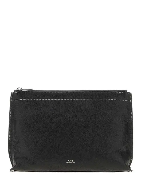 A.p.c. Clou Pouch Leather Handbag - Black