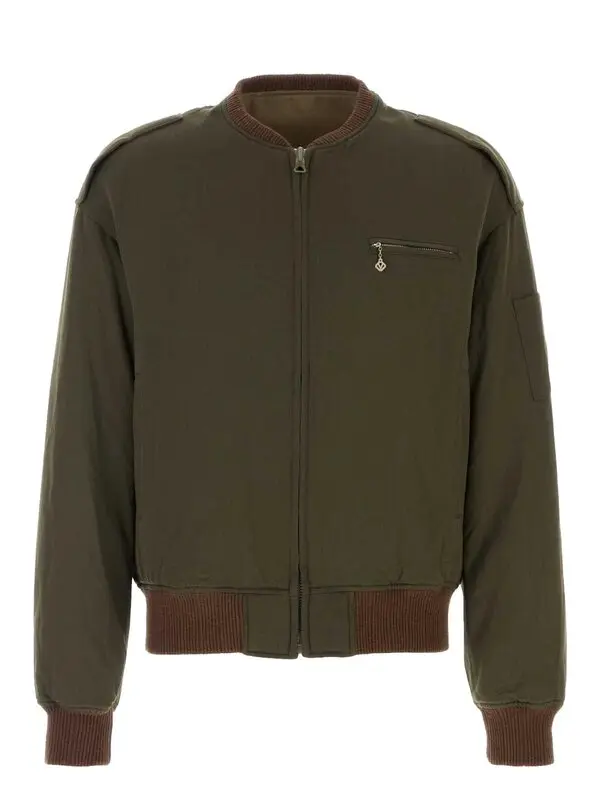Visvim Gunner Bomber Jacket In Wool-linen Blend - Green