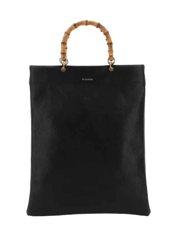JIL SANDER Medium Ovine Leather Shopping Handbag With Bamboo Handles - Black