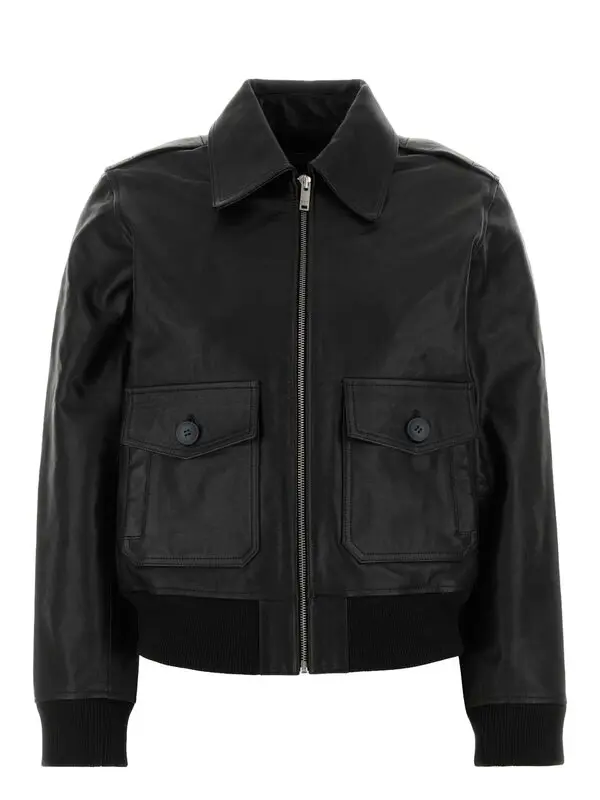 A.p.c. Leather Bomber Jacket With Classic Collar - Black