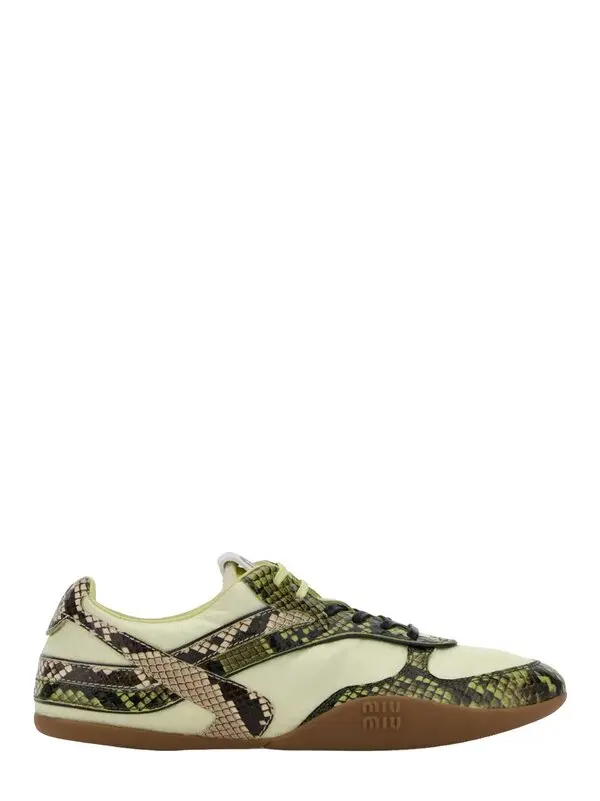 Miu Miu Leather And Fabric Sneakers With Snakeskin Detailing - Multicoloured