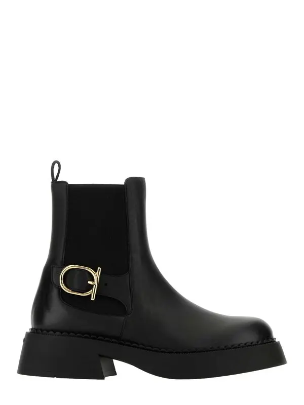 FERRAGAMO Tia Leather Ankle Boots - Black