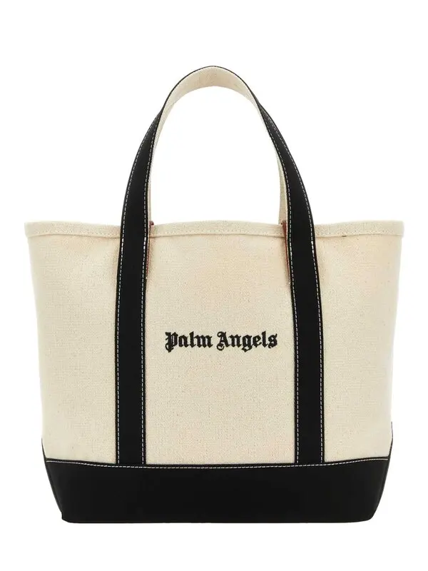 Palm Angels Palm-print Canvas Shopping Handbag With Dual Handle 28 Cm X 27 Cm X 15 Cm - White