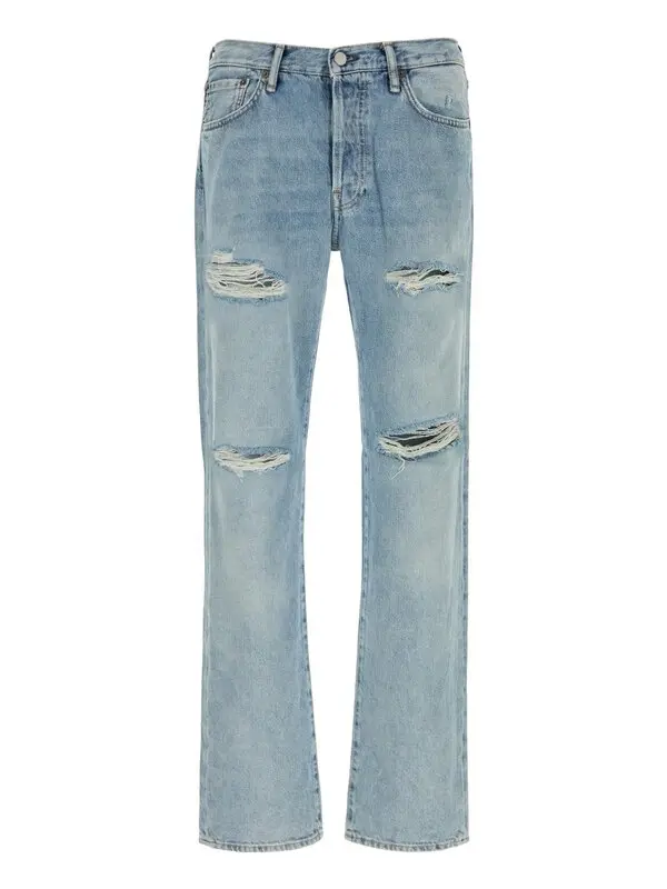 Acne Studios Light Blue Distressed Organic Cotton And Cow Leather Patch Jeans - Lightblue