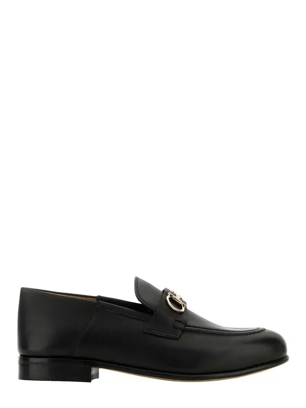FERRAGAMO Ottone Hardware Leather Loafers For - Black