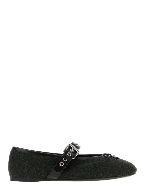 Miu Miu Flannel Ballerina Flats With Buckled Strap - Green