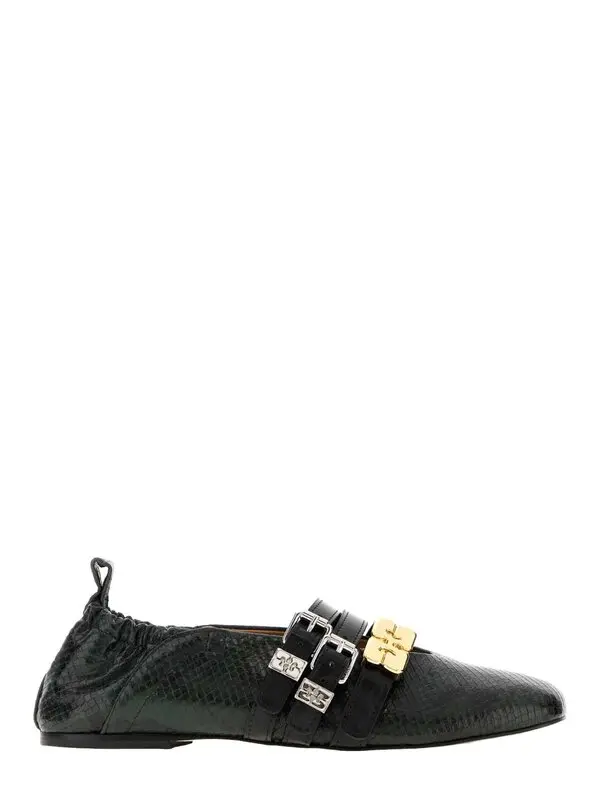 GANNI Buckled Ballerinas - Animal Print